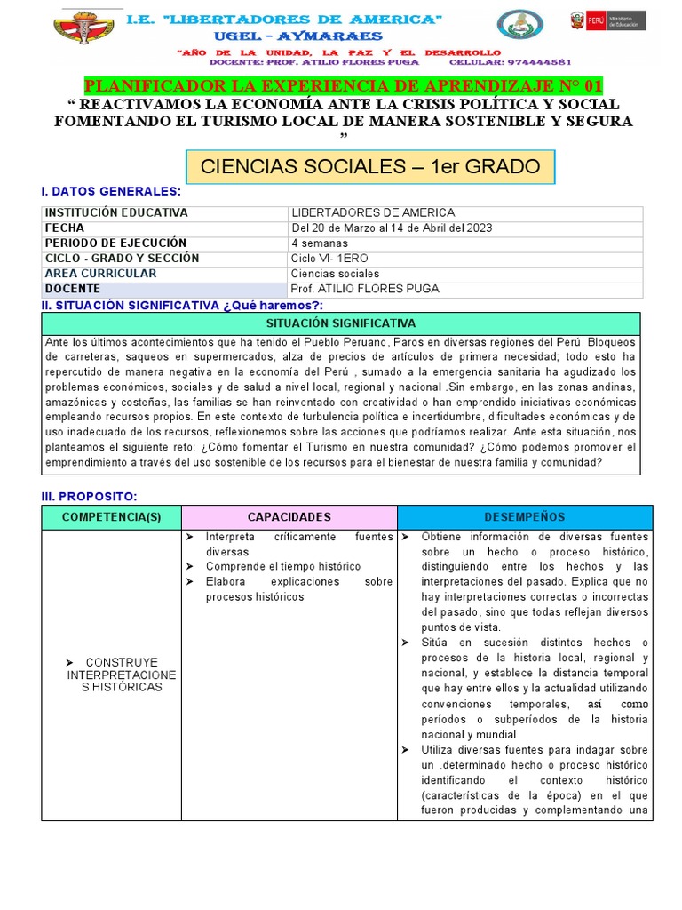 Planificador de Eda Nro 1 - 1ero y 2do - Ciencias Sociales - 2023. | Descargar gratis PDF ...