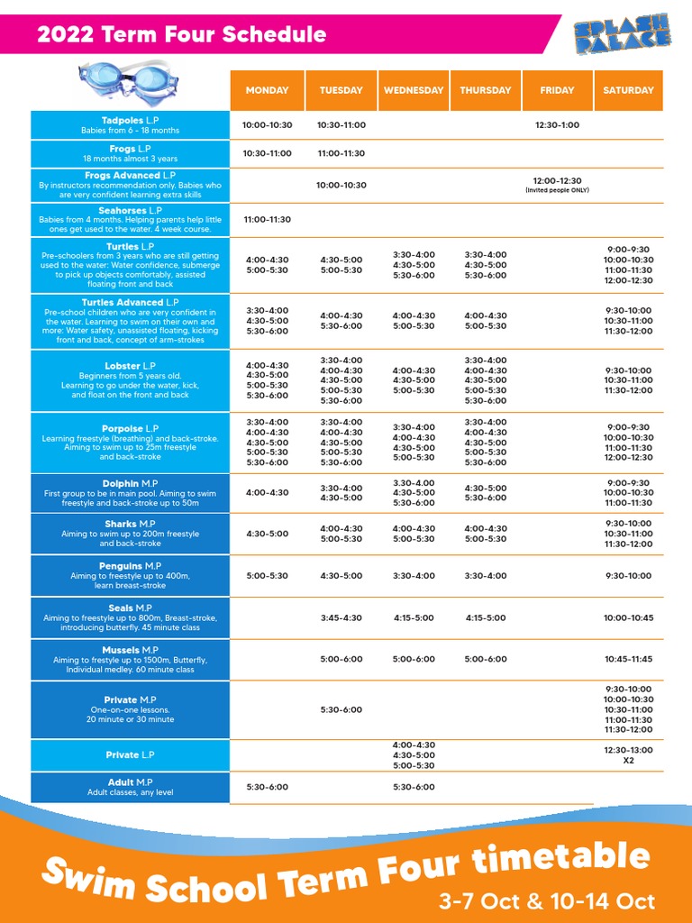 Splash Palace Term Four A3 Timetable v2 | Download Free PDF | Athletic Sports | Leisure Activities