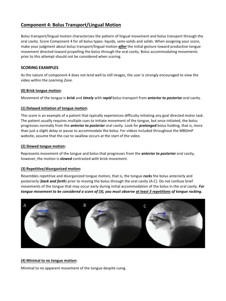Bolus Transport Scoring Guide | PDF | Tongue | Psychology
