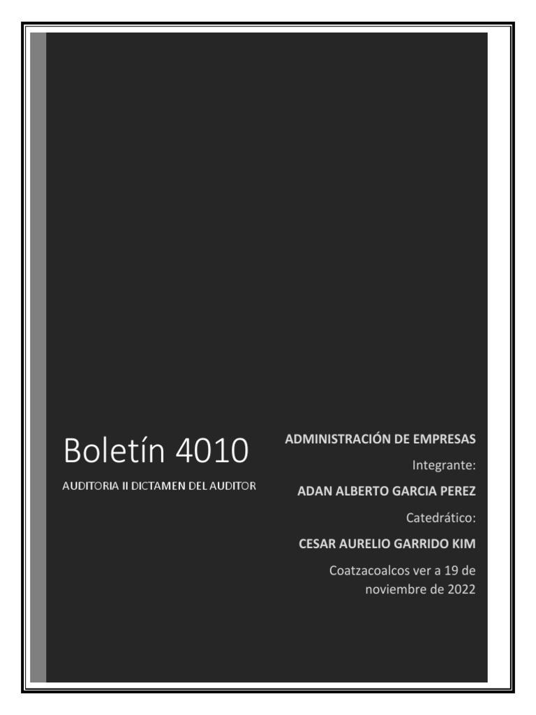 Boletín 4010: Auditoria Ii Dictamen Del Auditor | PDF | Contralor | Auditoría
