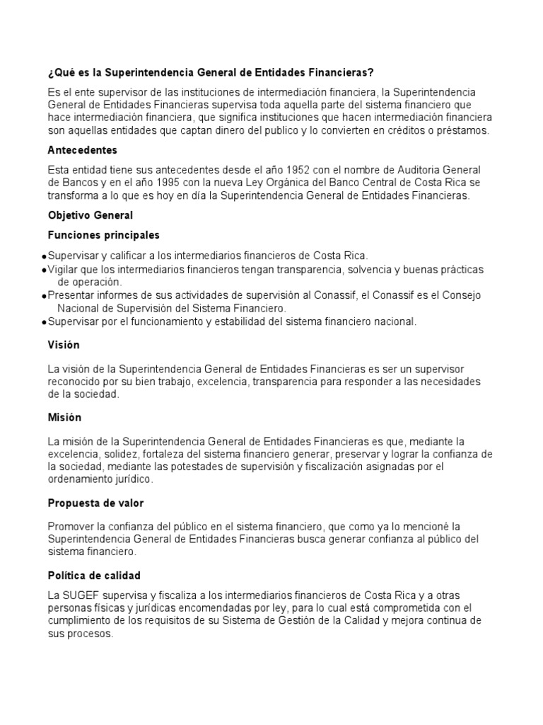 Trabajo Escrito (SUGEF) Kristel Gómez | PDF