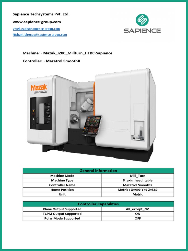 Mazak I200 Millturn HTBC Sapience | PDF