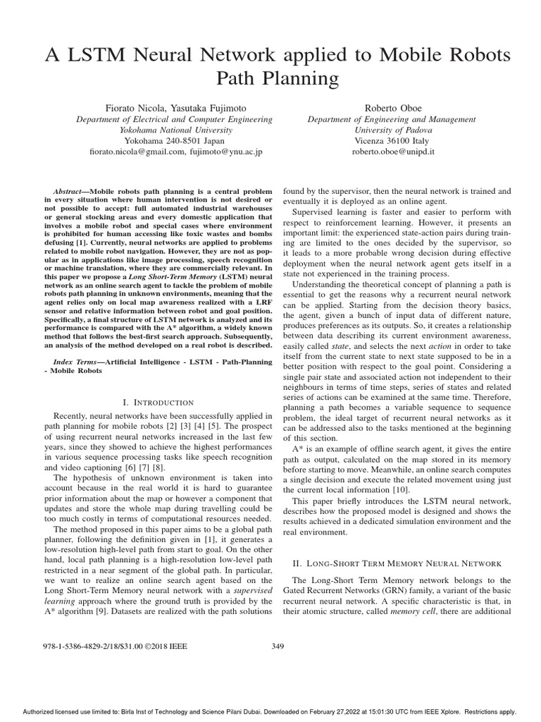 A LSTM Neural Network Applied To Mobile Robots Path Planning | PDF | Artificial Neural Network ...