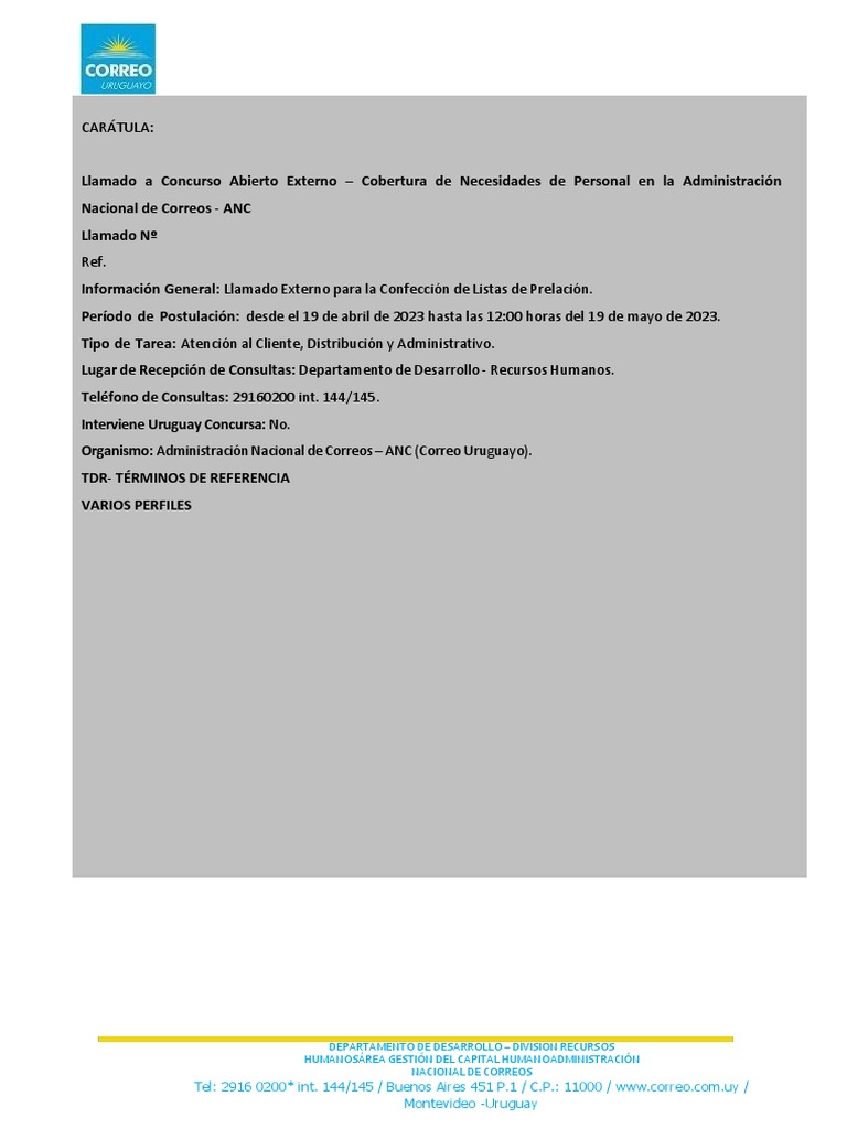 Llamado Laboral Correo | PDF | Uruguay | Gestión de recursos humanos