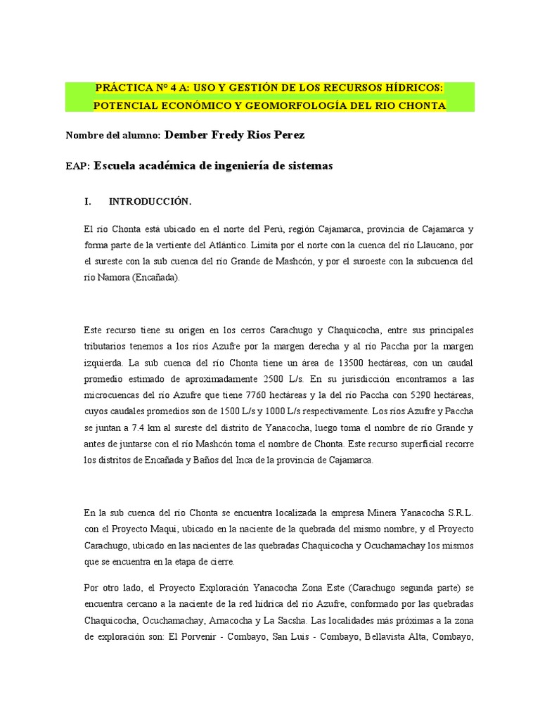 Informe Sobre El Rio Chonta | PDF | Agua | Contaminación
