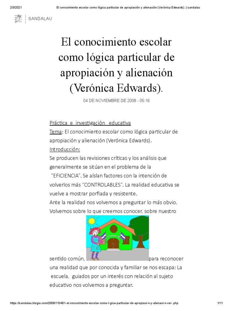 El Conocimiento Escolar Como Lógica Particular de Apropiación y ...