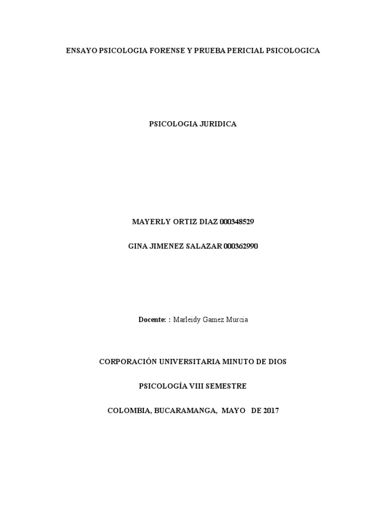 Ensayo El Perito Psicologico y La Prueba Pericial Psicologica | PDF | Ciencias sociales