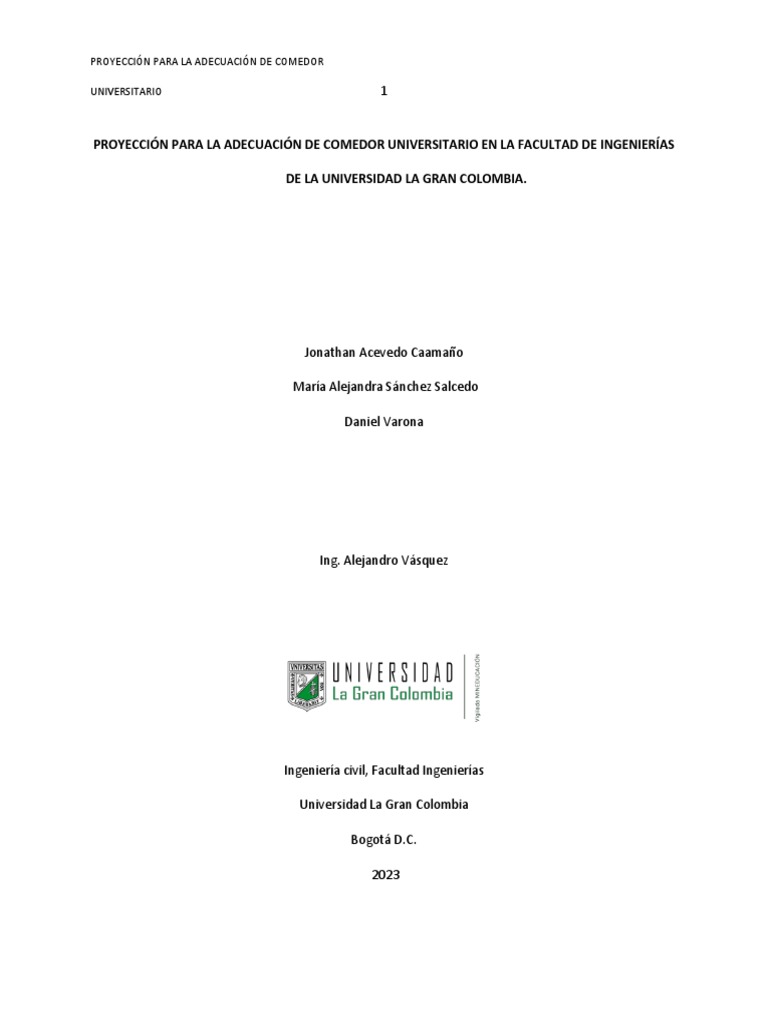 Proyectar Comedor Universitario UGC | PDF