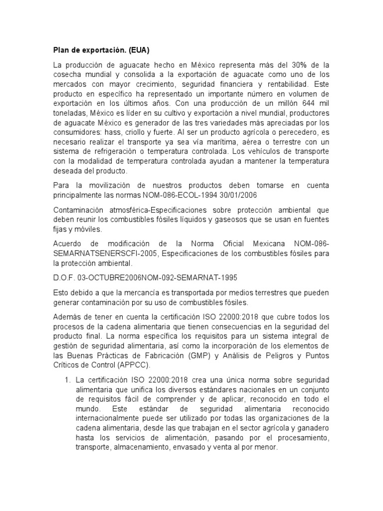 Plan De Exportación Pdf Seguridad Alimenticia El Comercio