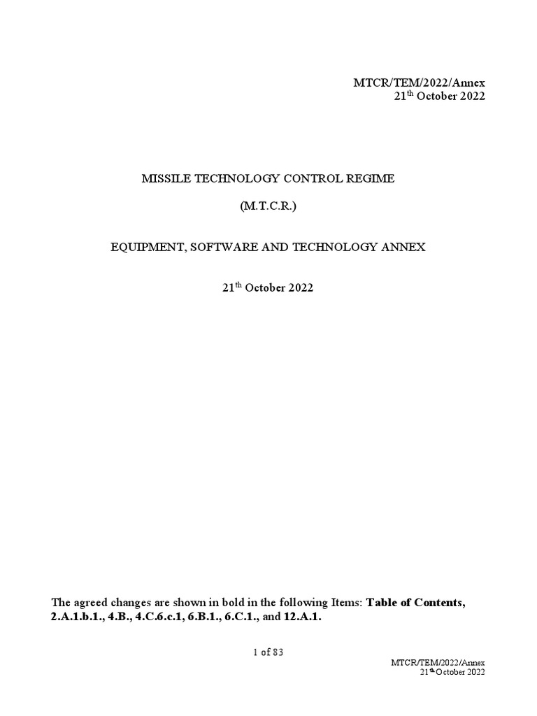 MTCR TEM Technical - Annex - 2022 10 21 Final | PDF | Computers ...