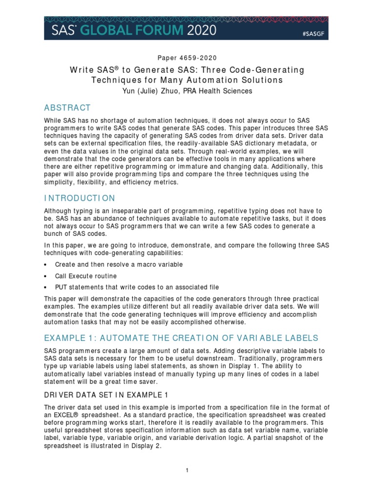 Write SAS To Generate SAS: Three Code-Generating Techniques For Many ...