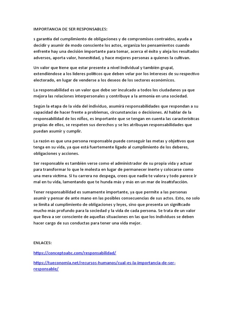 Importancia de Ser Responsables | PDF