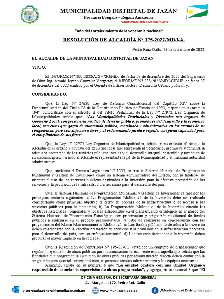 RESOLUCION #175 - ADICIONAL DE OBRA N 2 CON DEDUCTIVO VINCULANTE 1 - Modif | PDF | Gobierno ...