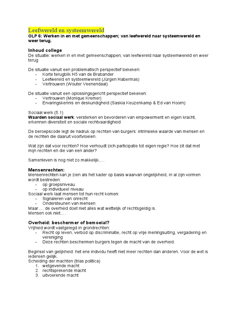 Hoorcollege 4 Leefwereld en Systeemwereld | PDF