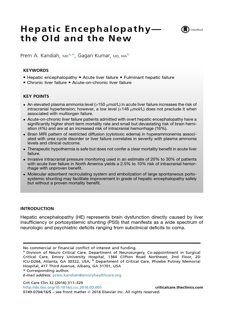 Hepatic Encephalopathy-The Old and The New | PDF | Cirrhosis | Cerebral ...