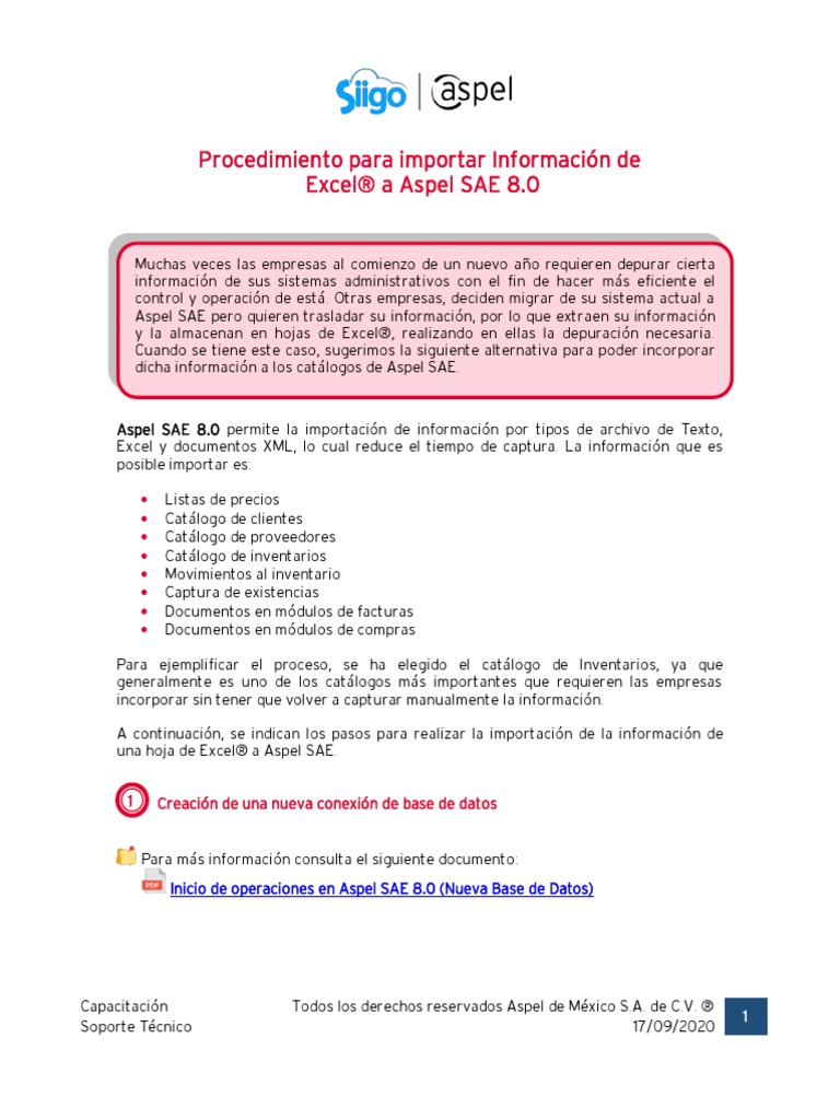 S021 - Procedimiento para Importar Informacion de Excel A Aspel SAE ...