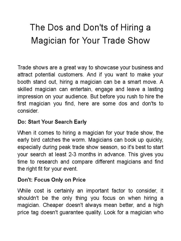 The Do's and Don'ts of Hiring A Trade Show Magician | PDF | Magic ...
