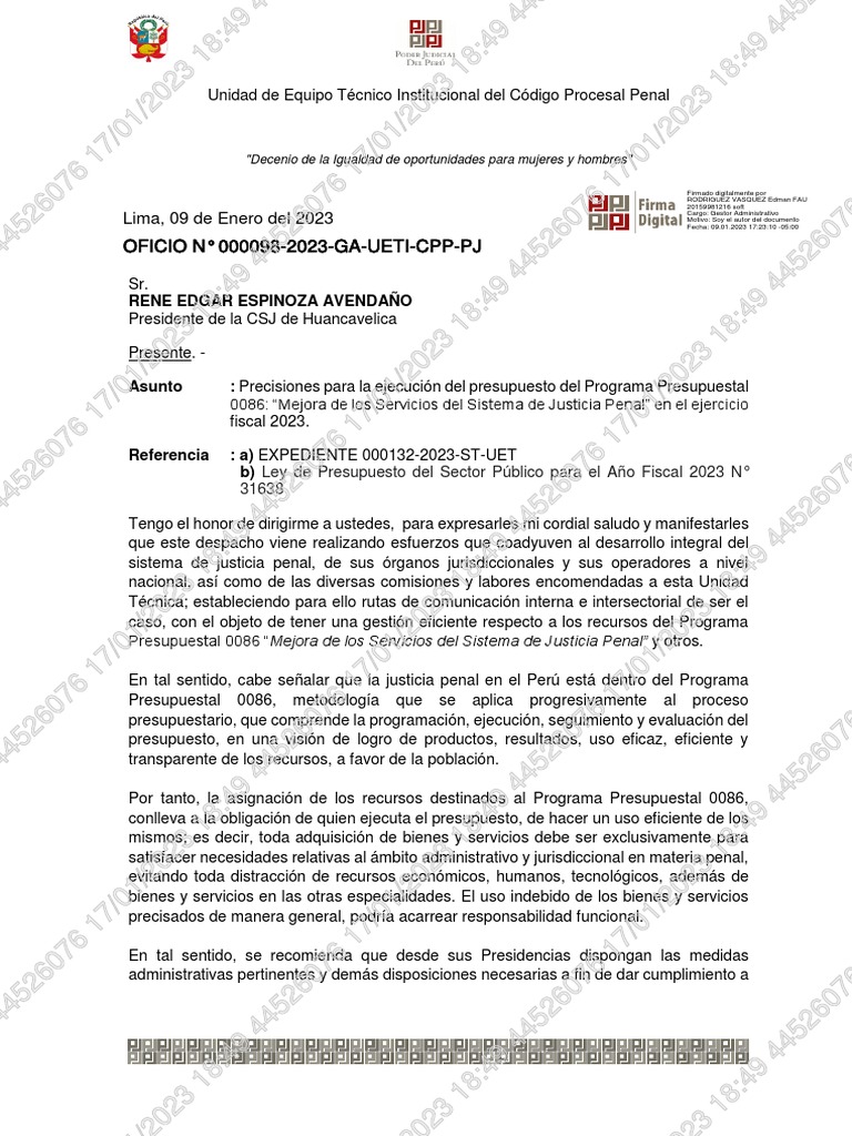 Oficio 000098 2023 Ga Ueti CPP | Descargar gratis PDF | Presupuesto