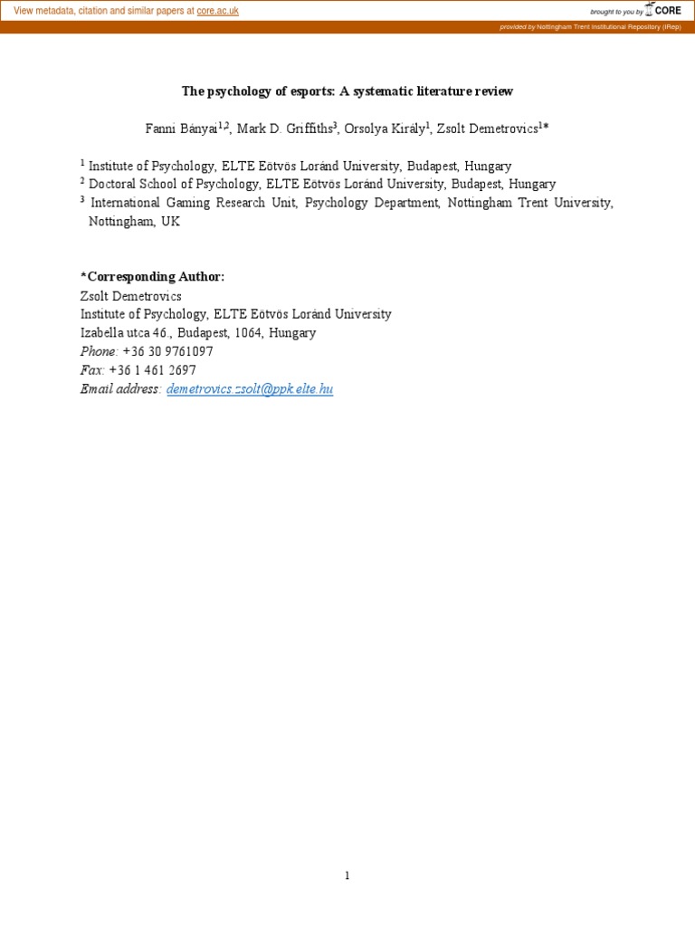 The Psychology of Esports | PDF