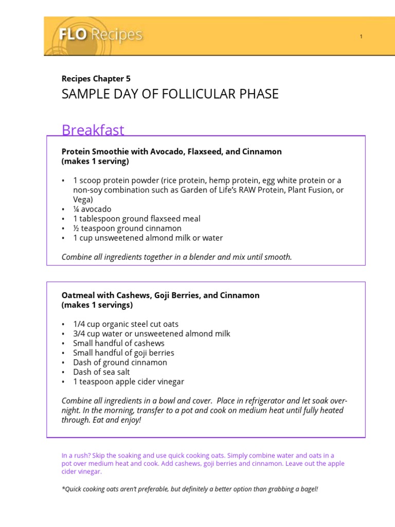 Recipes for a Sample Follicular and Ovulatory Phase Day | PDF | Salad ...