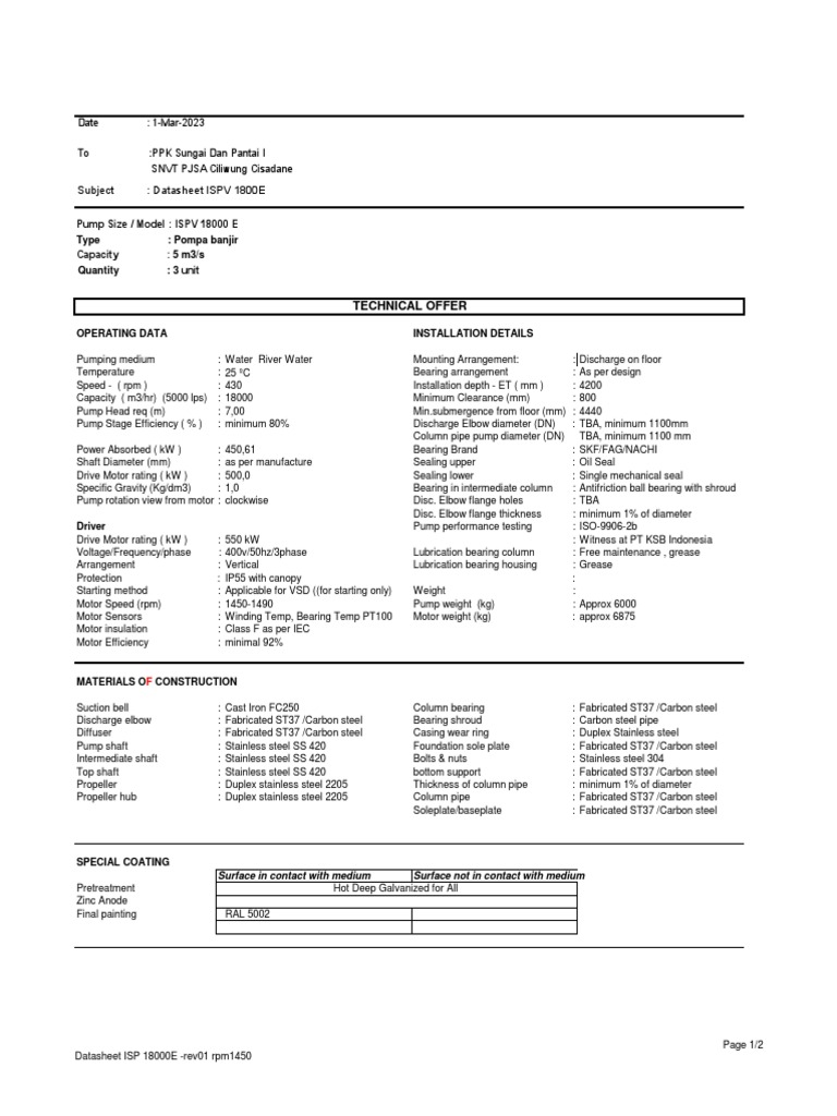 Spek Pompa 5cms | PDF | Pump | Steel