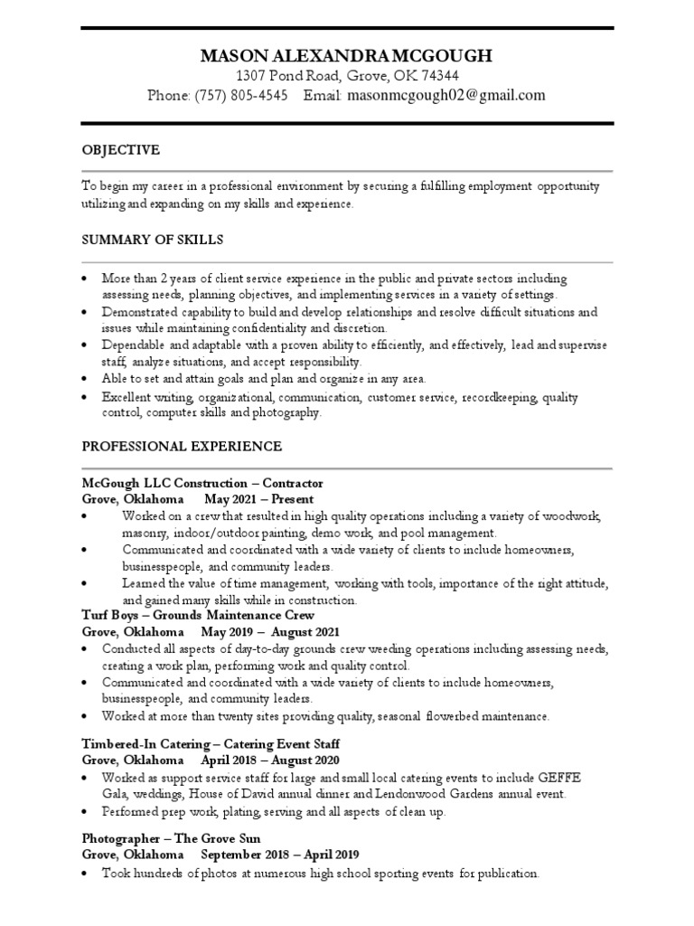 Mason Alexandra Mcgough Resume | PDF | Business | Communication