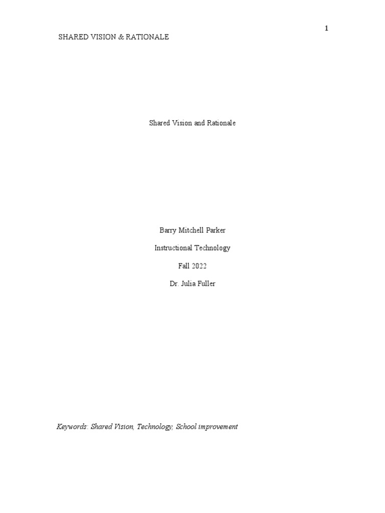 1 Shared Vision & Rationale | PDF | Teachers | Lesson Plan
