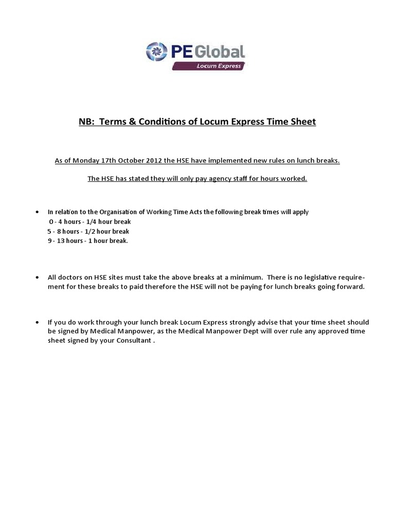 Locum Express NCHD Timesheet | PDF