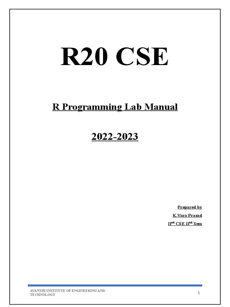 R20 Cse: R Programming Lab Manual | PDF | Data Type | Computer Programming