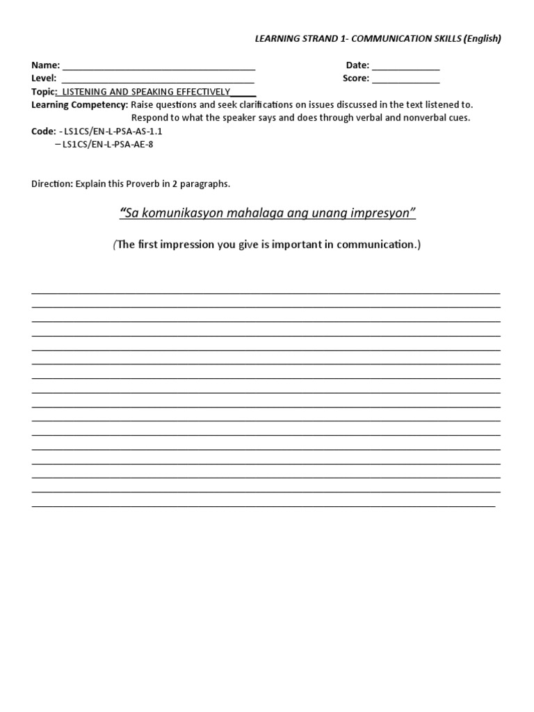 Module 2 Interpersonal Communication Worksheet | PDF | Communication ...
