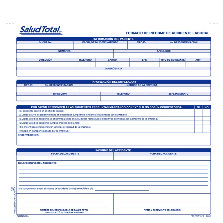 Formato Definicion Origen de Accidente Abierto SALUD TOTAL | PDF