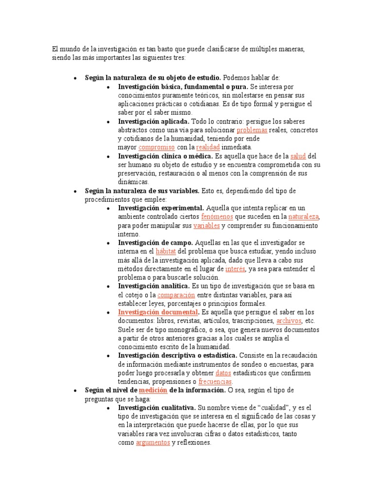 El Mundo de La Investigación Es Tan Basto Que Puede Clasificarse de ...