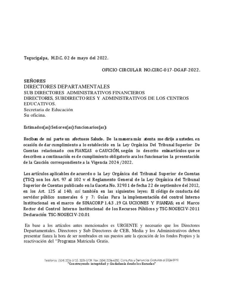 Oficio Circular 017 | PDF