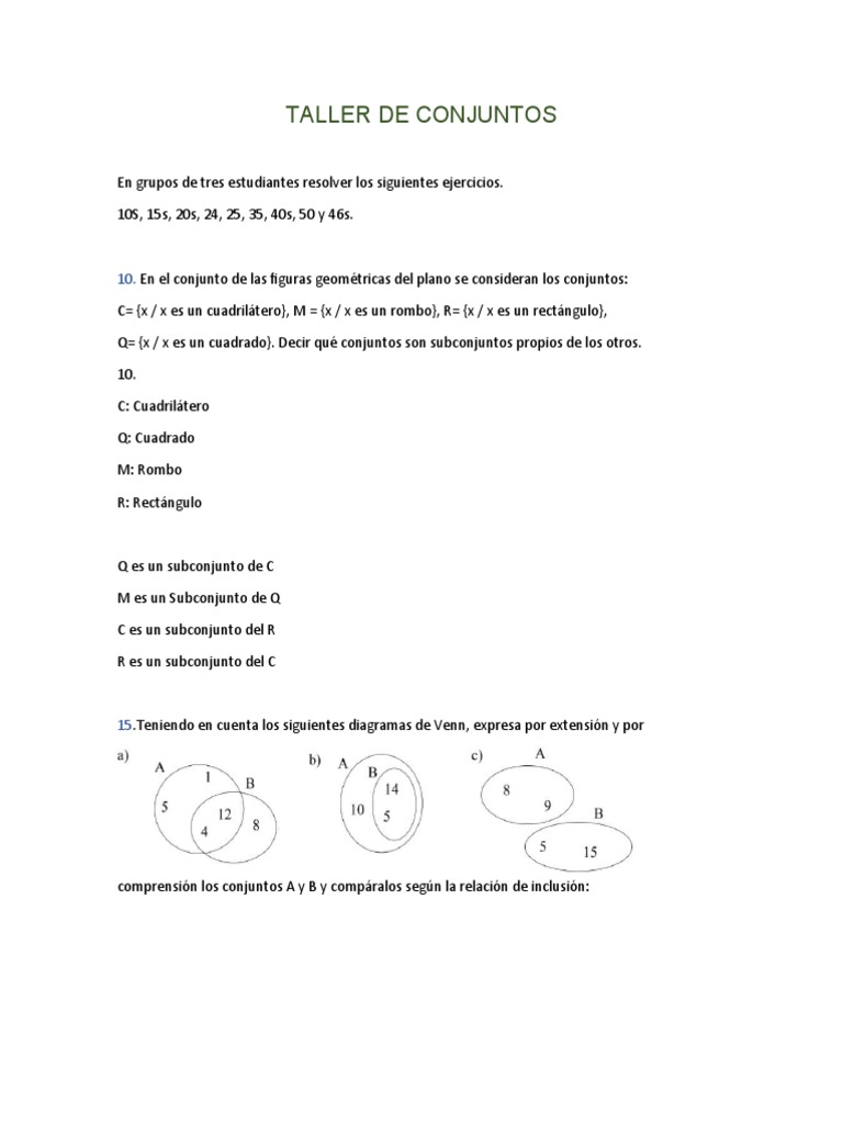 Taller de Conjuntos | PDF | Conjunto (Matemáticas) | Intervalo (Matemáticas)