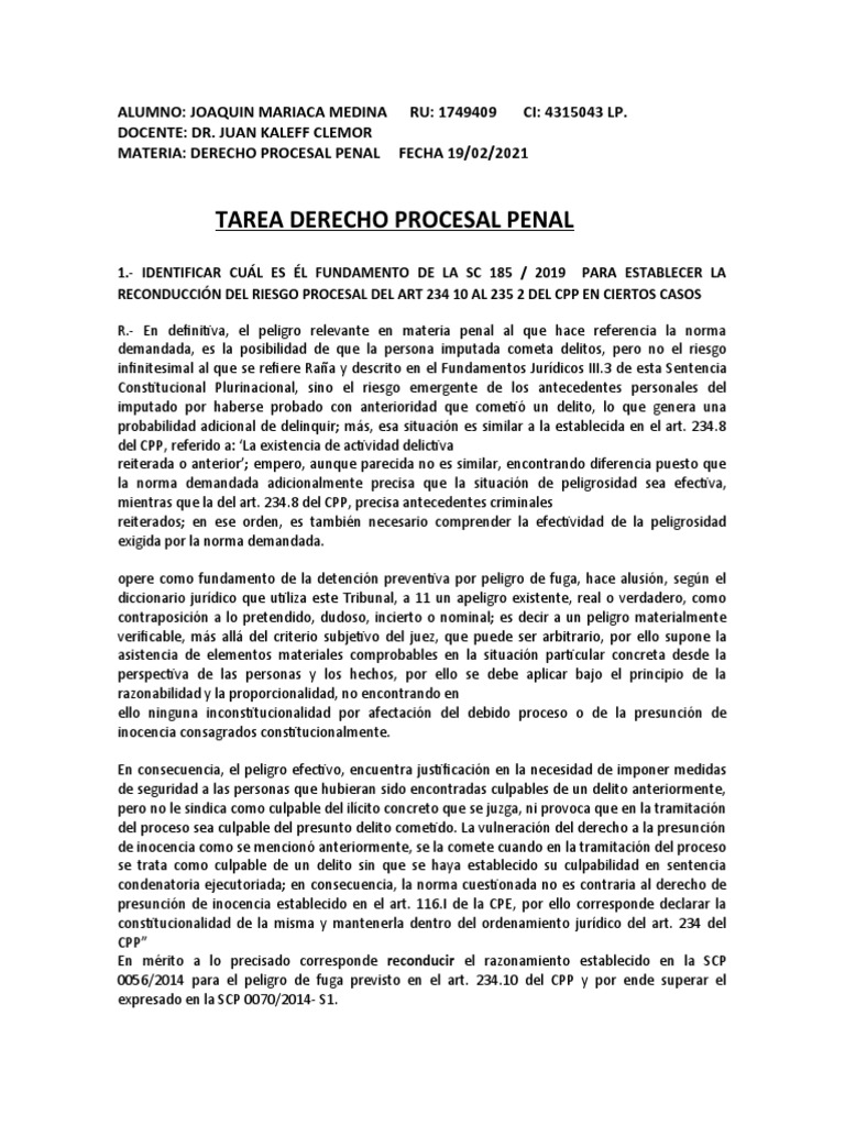Fundamento de SCP 185 y SCP 0056 | PDF | Derecho penal | Ley procesal