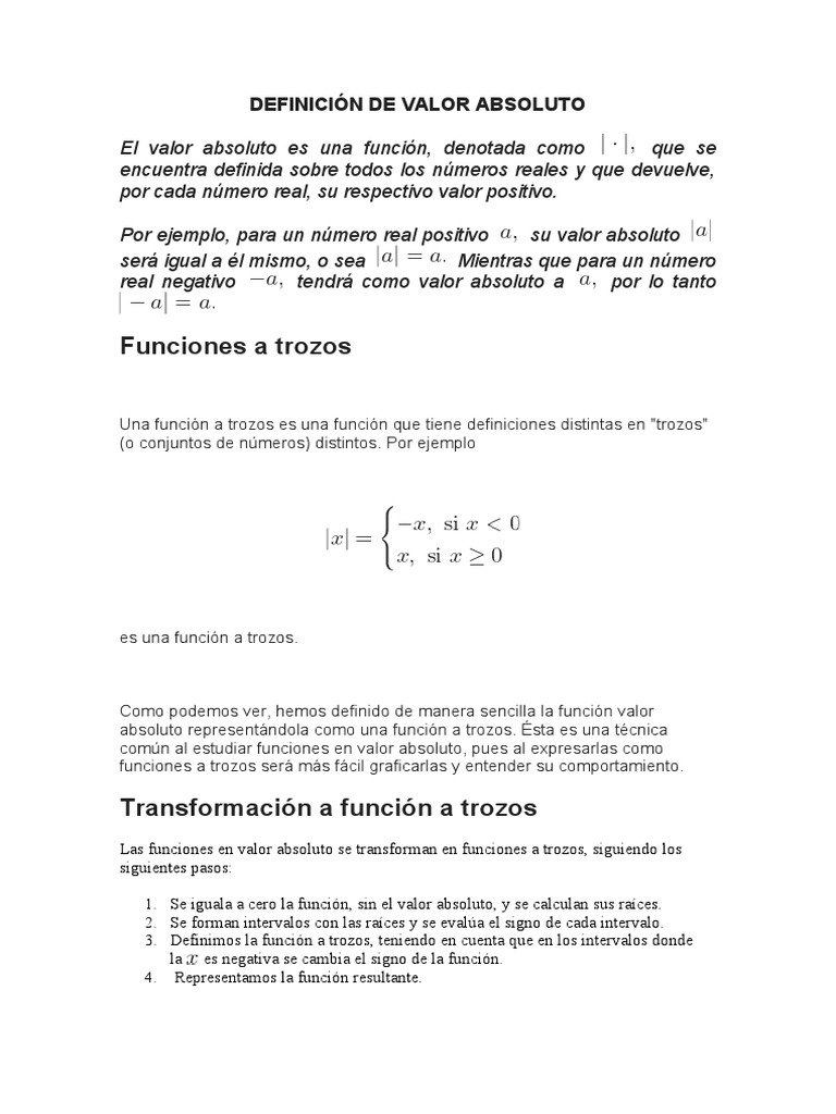 Definición de Valor Absoluto | PDF | Función (Matemáticas) | Números