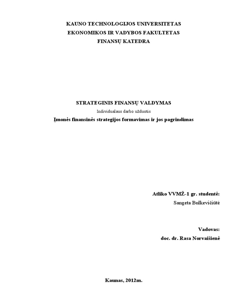 Kauno Technologijos Universitetas Ekonomikos Ir Vadybos Fakultetas ...