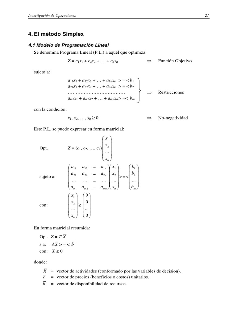 Material de Lectura - Simplex Matricial | PDF | Matemática Elemental ...