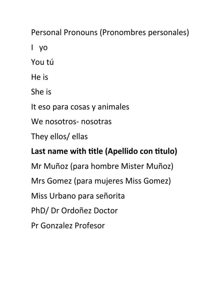Personal Pronouns and Verb Usage Guide | PDF
