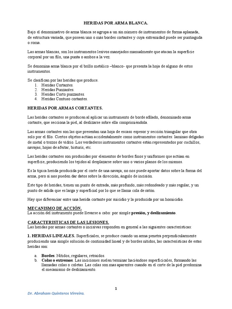 Heridas Por Arma Blanca.: Dr. Abraham Quinteros Virreira | PDF | Hoja ...