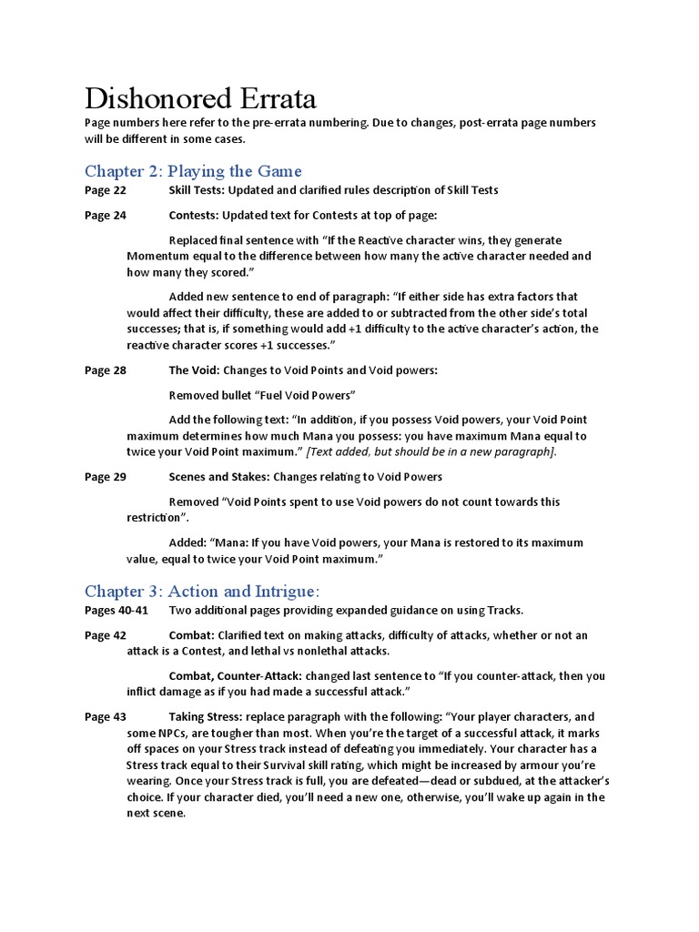 Dishonored - Rules Errata 20200706 - Modiphius (2d20 System) | PDF