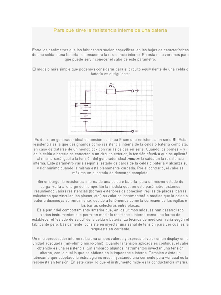 Para Qué Sirve La Resistencia Interna de Una Batería | PDF | Corriente ...