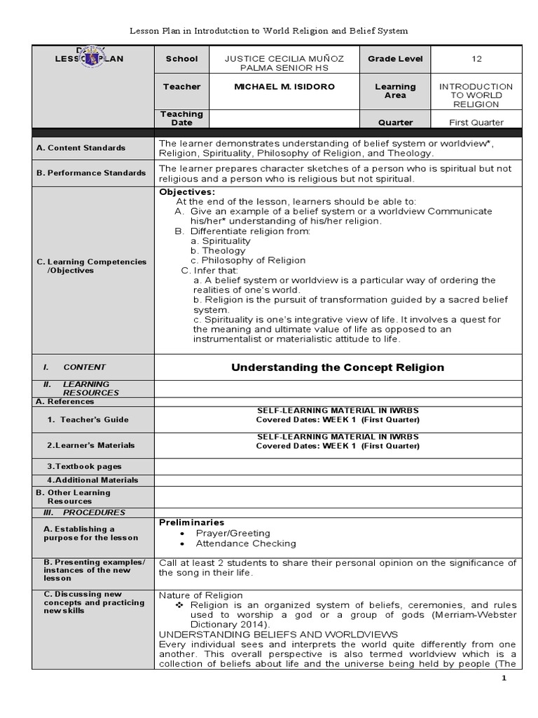 Lesson-Plan-in-IWRBS - Week 1 | PDF