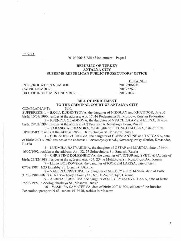 Tevfik Arif Human Trafficking Indictment | PDF | Detention ...