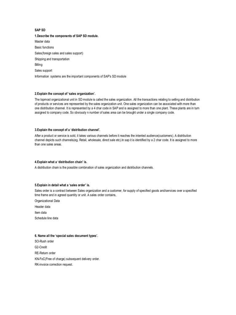 Sap SD Questions | PDF | Sales | Invoice
