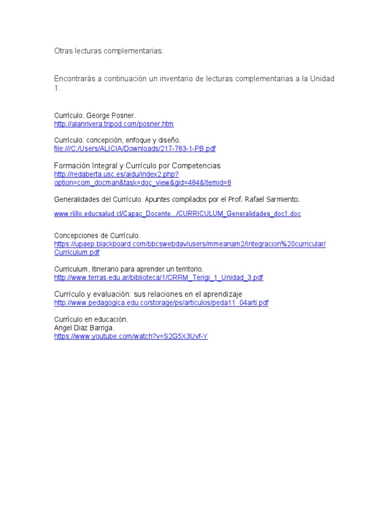 Lecturas Complementarias A La Unidad 1. | PDF