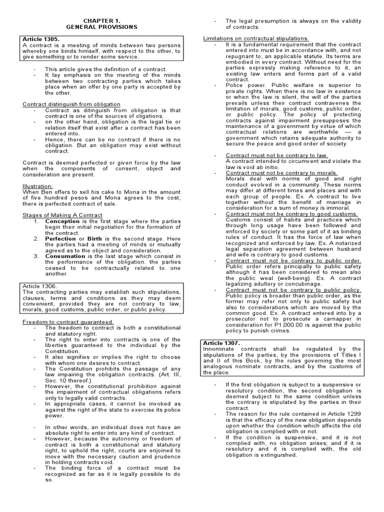 General Provisions Article 1305 | PDF | Offer And Acceptance | Damages