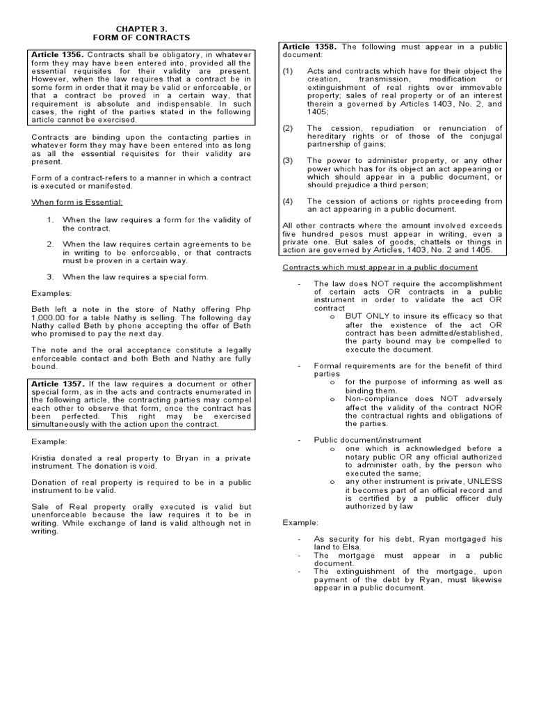Form of Contracts Article 1356. Contracts Shall Be Obligatory, in ...