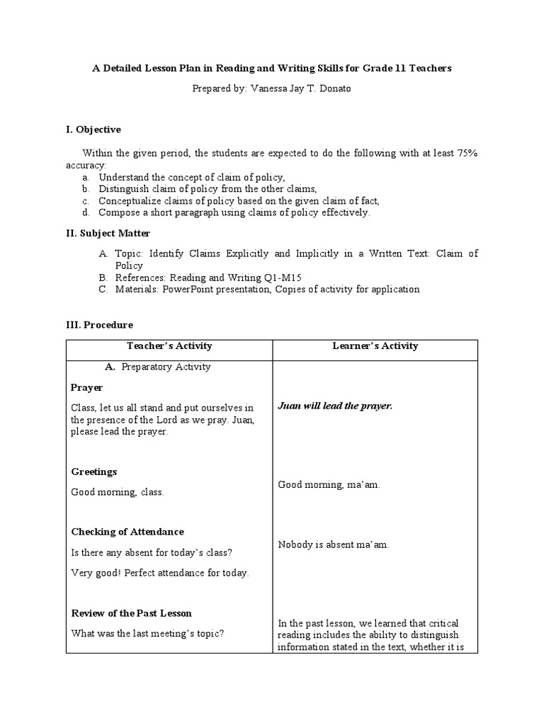 Claim Of Policy Statement Examples