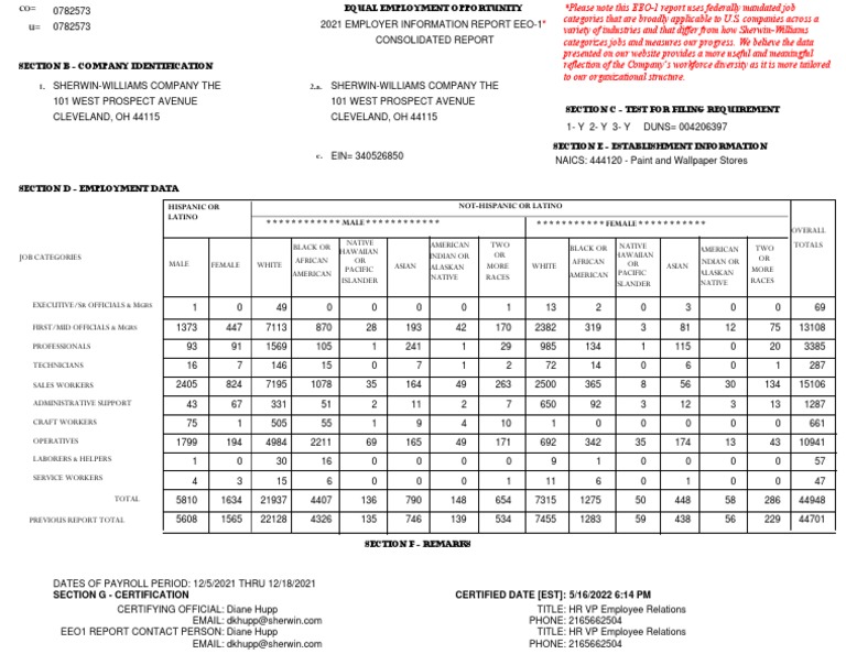 2021 Consolidated EEO-1 Report The Sherwin-Williams Company | PDF ... 2021 Consolidated EEO-1 Report The Sherwin-Williams Company | PDF ...